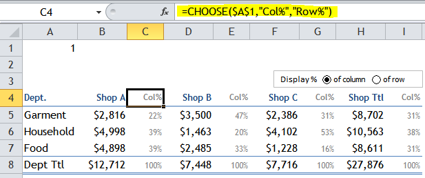 Display % of column and % of row in a dynamic way | wmfexcel