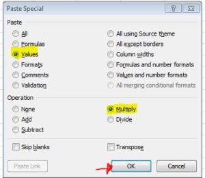 Paste special with simple mathematic operation + – * / | wmfexcel