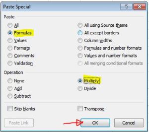 Paste special with simple mathematic operation + – * / | wmfexcel