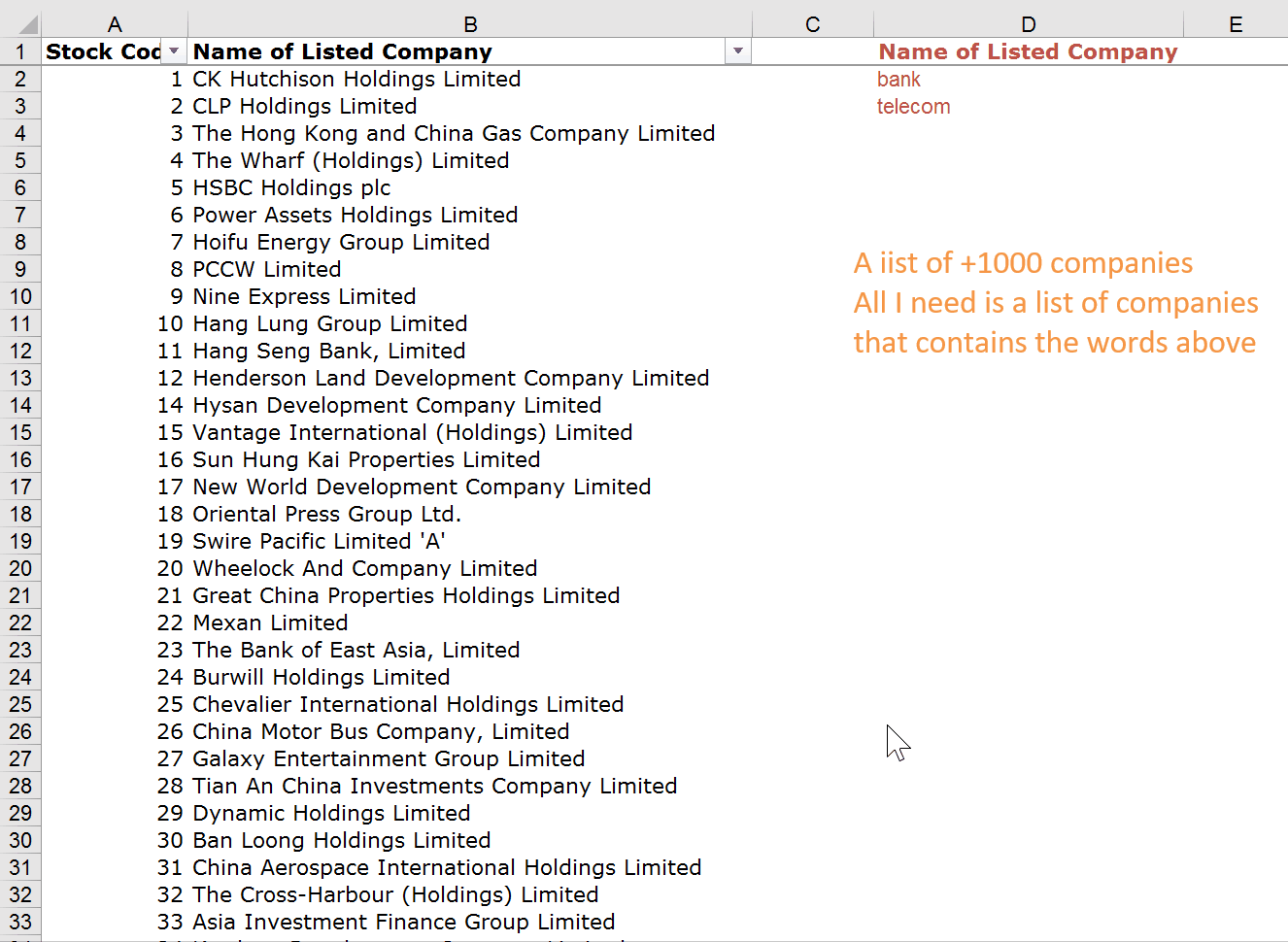 Filter a list of items from a long long list | wmfexcel