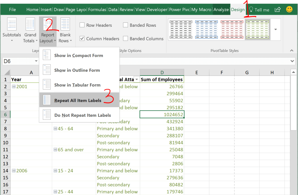 Repeat all item labels in Pivot Table (aka Fill in the blanks please ...