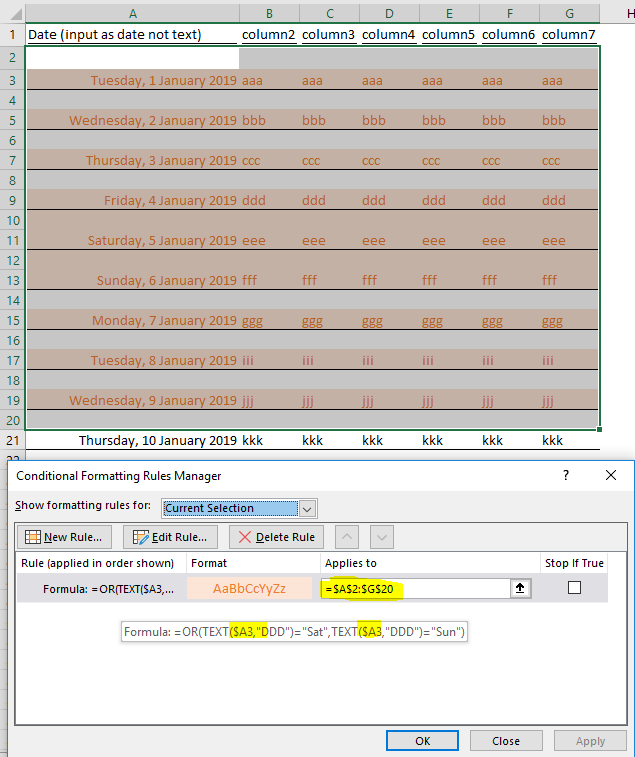 Highlight weekends and holidays using Conditional Formatting in #Excel ...