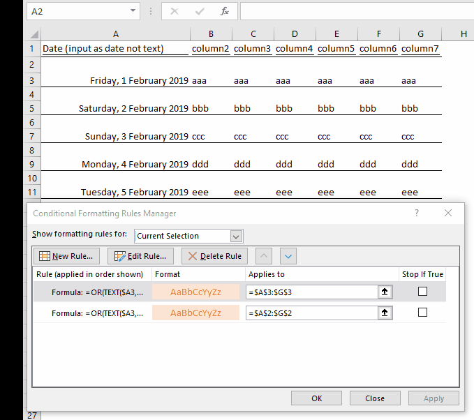 Highlight weekends and holidays using Conditional Formatting in #Excel Part 2 | wmfexcel
